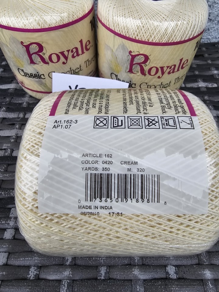 ROYALE Classic Crochet Thread Cream Size 10 350 Yards Color 0420 | eBay