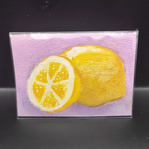 Original ACEO Acrylic Abstract Art Sliced Lemon Miniature Card Ooak | eBay