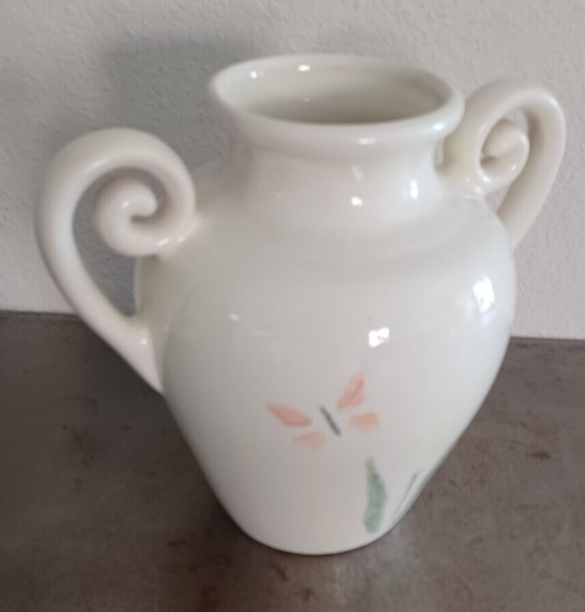 Double Handle Hand Made Ceramic Vase With Butterfly 9"x7.75" | eBay