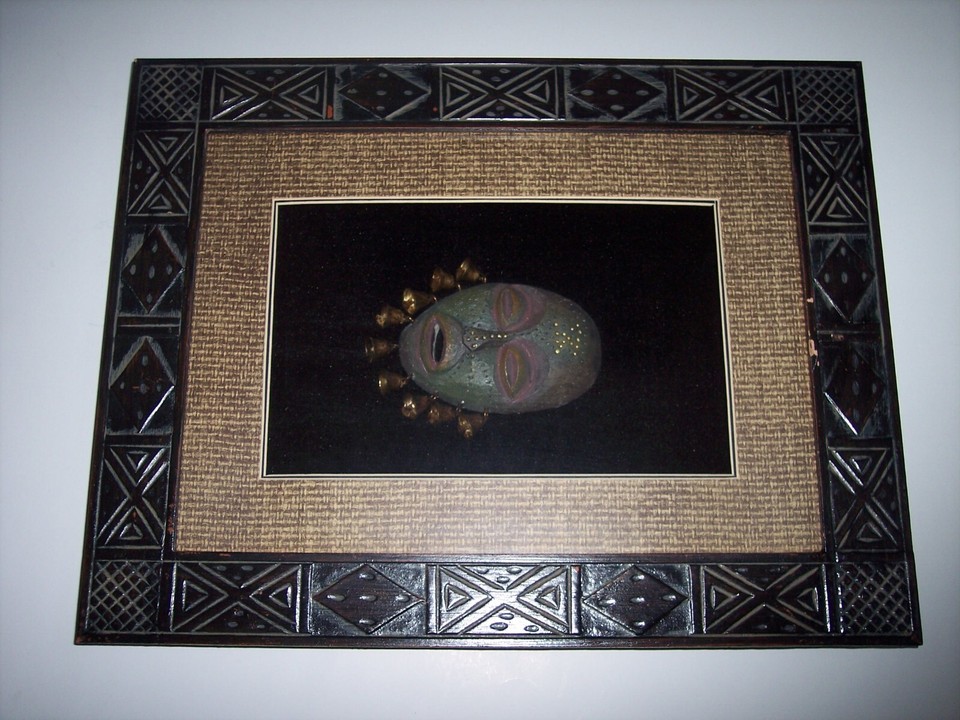 African Tribal Mask Shadow Box Art Tiki Detailed Frame Wall Art 17.5" x ...