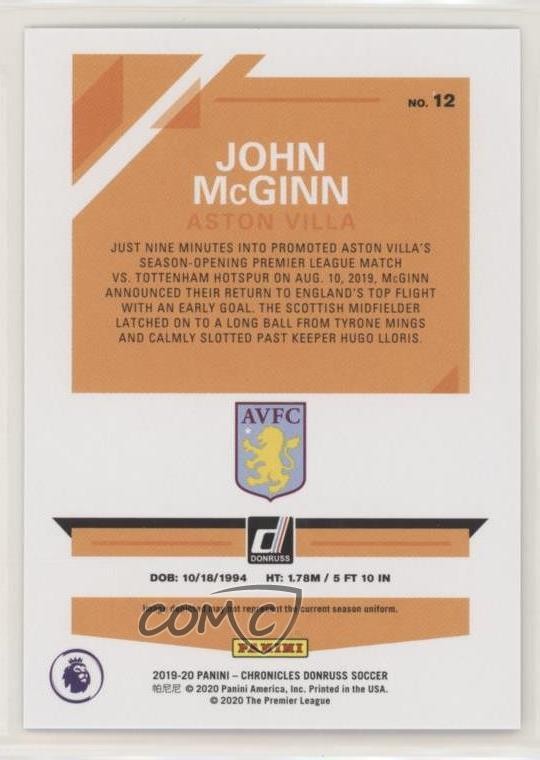 2019-20 Panini Chronicles Press Proof Purple Laser John McGinn #12 ...