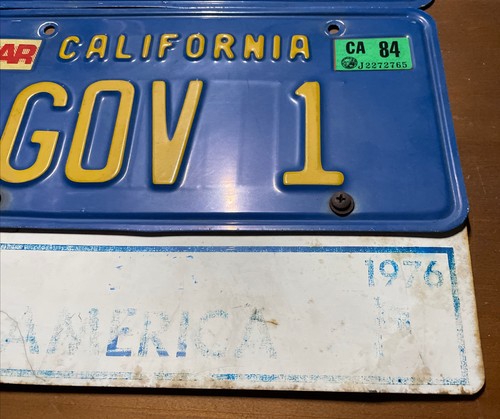 1976 California Governor License Plate Pair ~GOV 1~ w 1984 Registration ...