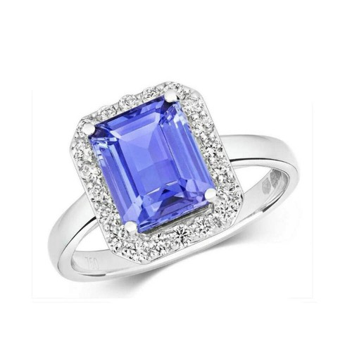 Real Tanzanite and Diamond Ring 18ct White Gold Statement Cocktail | eBay