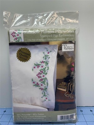 TOBIN Stamped Embroidery Pillowcase Pair - MEADOW FLOWERS PILLOWCASES # ...