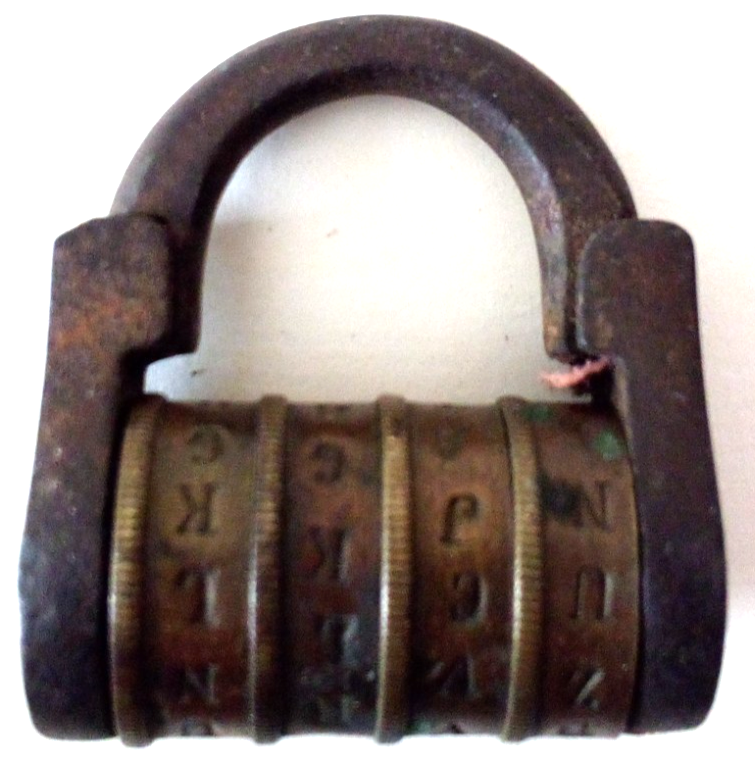 VTG ANTIQUE BRASS ALPHABET COMBINATION PADLOCK BARREL LOCK 1.5" RARE aq ...
