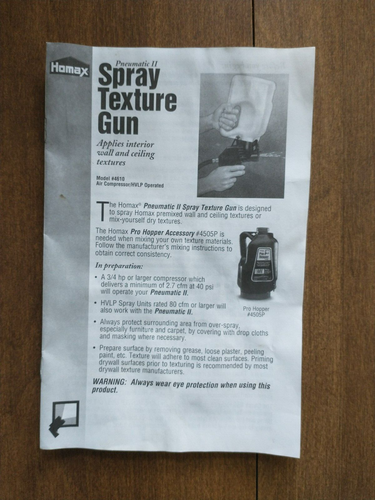 Homax Pneumatic II Spray Texture Gun Model 4610 Owner Operating Manual ...