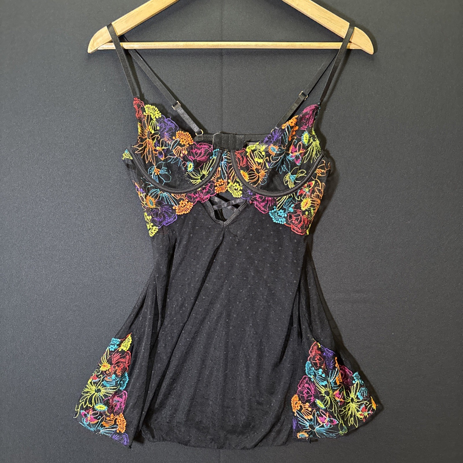 Oh La La Cheri Floral Embroidered Sheer Baby Doll Che… - Gem