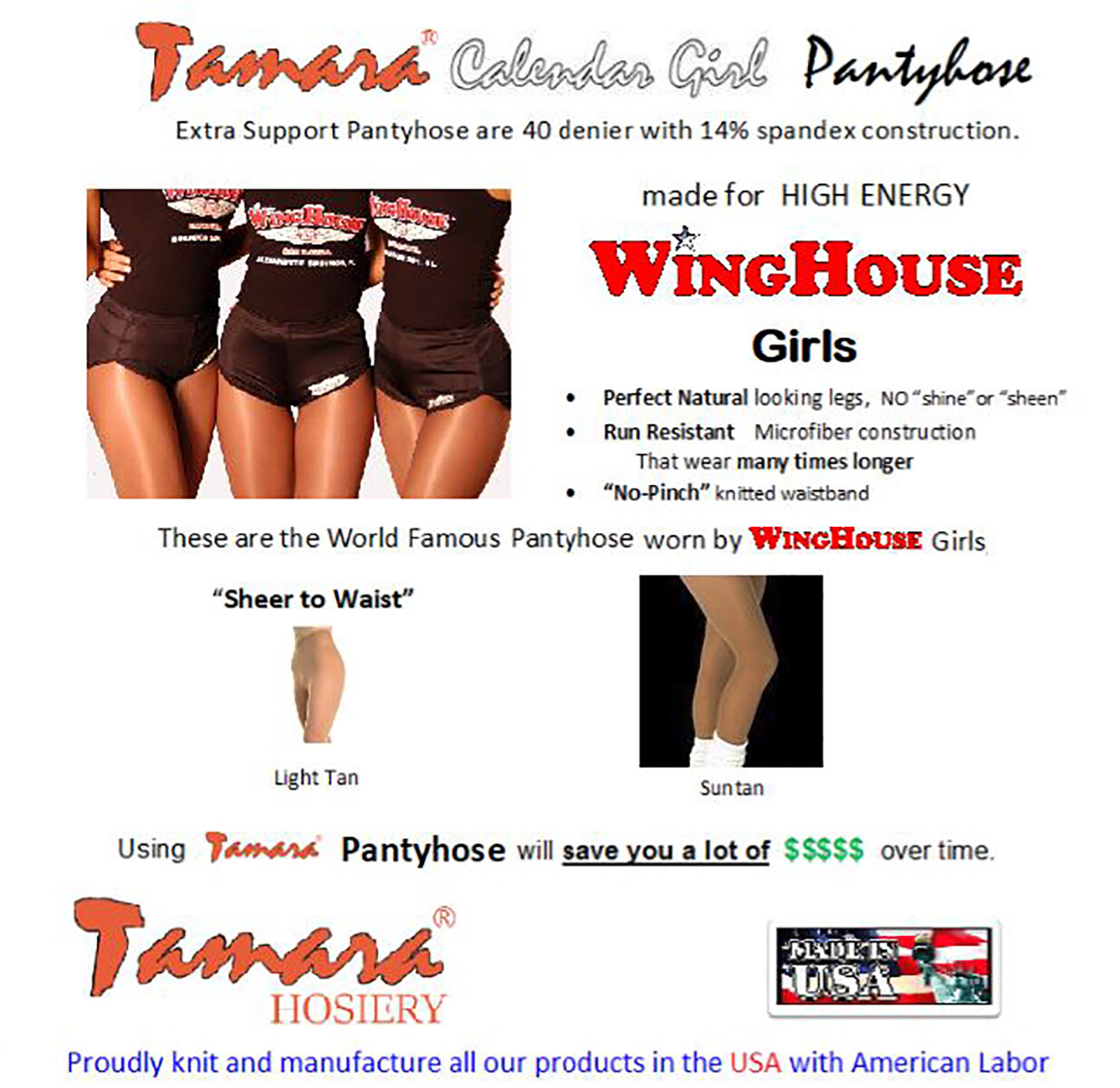 TAMARA PANTYHOSE Hooters STW Stockings/Hosiery/Nylons Sizes B C D Q XL ...