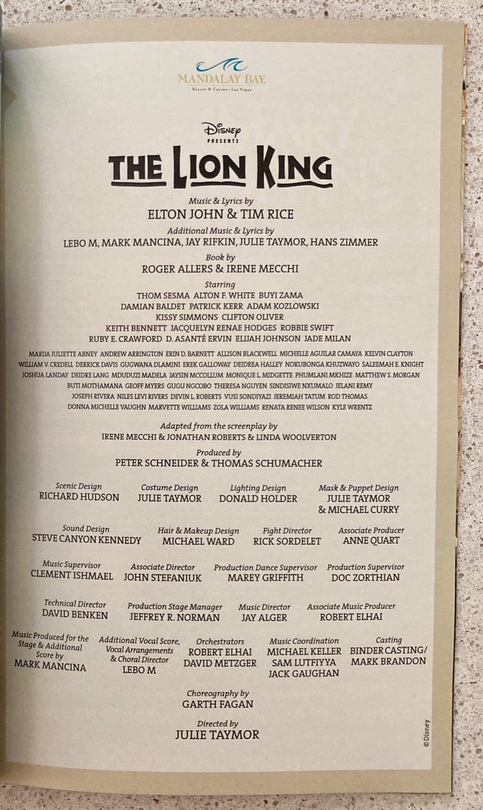 The Lion King Playbill Thom Sesma Open Nite Mandalay Bay Theater Las ...