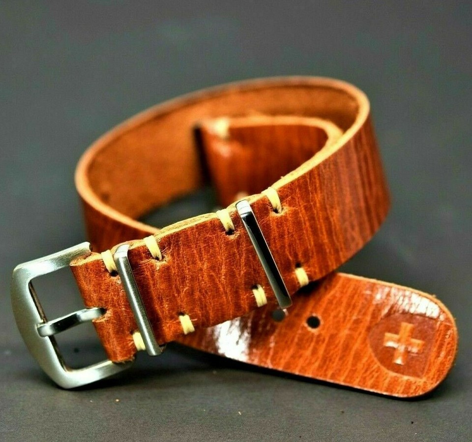 Leather Strap, Military Army Watch Band, fits Omega Handmade 18 20 22 ...