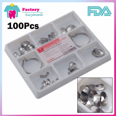 100Pcs Dental Matrix Bands Sectional Contoured Metal Matrice Kit For ...