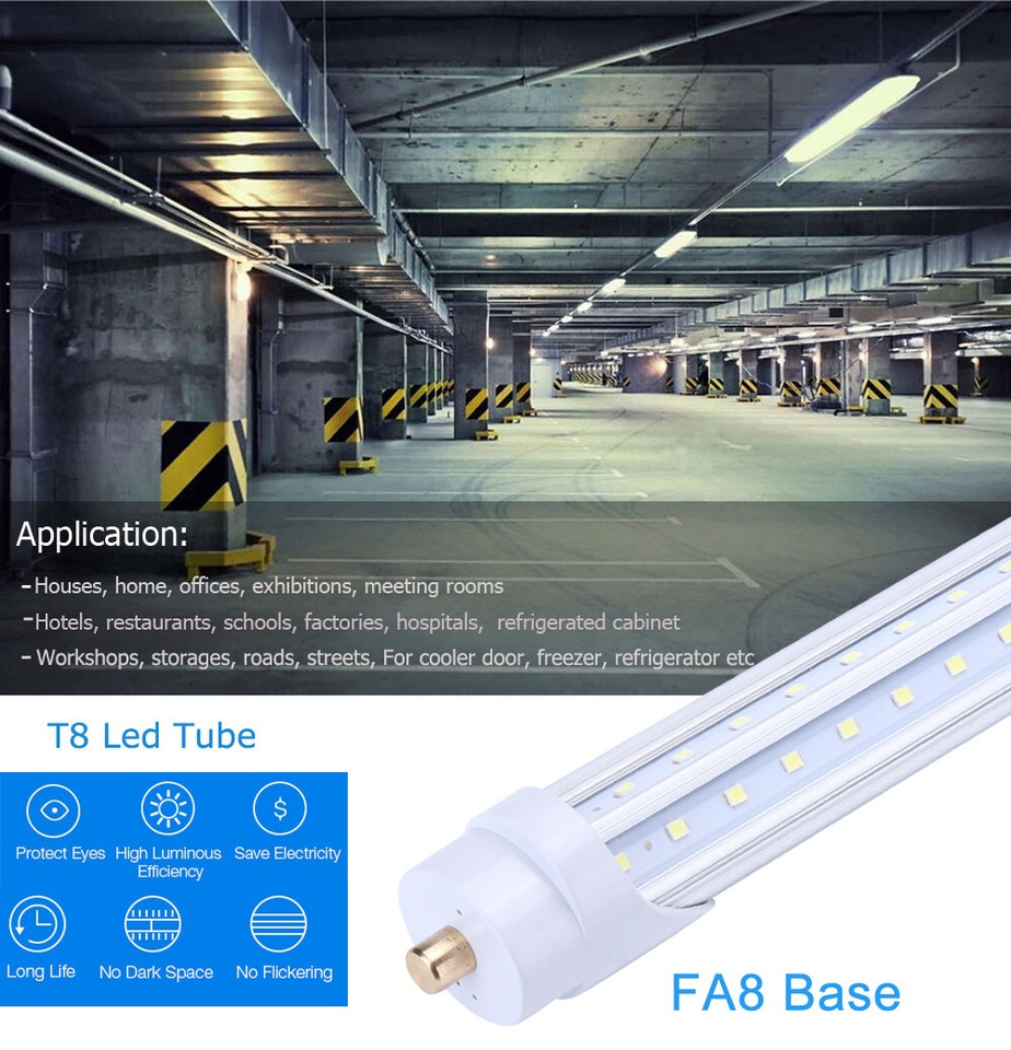8FT FA8 Single Pin LED Tube Light 65W T8 F96T12 Fluorescent Bulb Light ...
