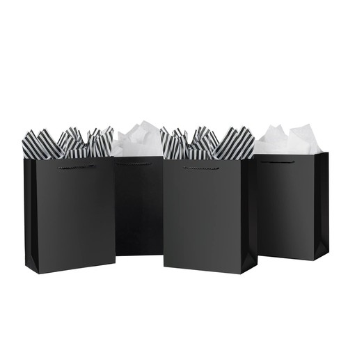 10 Pcs Small Gift Bags with Tissue Paper 6x2.5x8inch Black Paper Bags ...