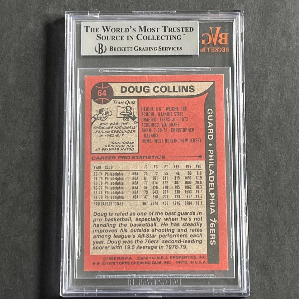 1979-80 Topps #64 Doug Collins Signed Card Beckett Slabbed 76ers | eBay