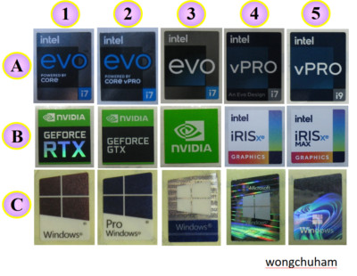 i7 i9 evo vPro Sticker + Graphics Sticker + Windows OS Sticker ( Total ...