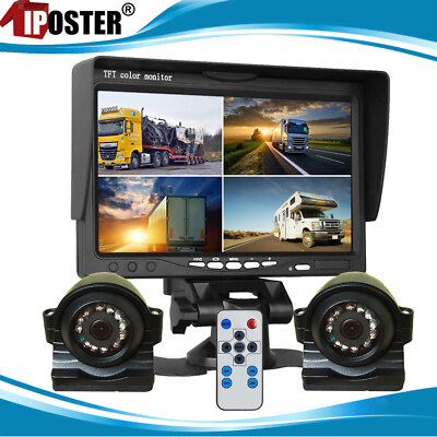 7" Quad Monitor Split Screen Side View Camera CCD 4PIN Kit For RVS ...