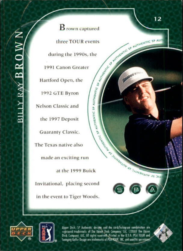2001 SP Authentic Golf Card #12 Billy Ray Brown | eBay