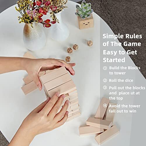 Mini Tumble Tower, 54PCS Wooden Stacking Game for Kids Teens - Pine ...