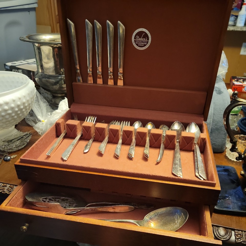 Naken’s Silverware Chest Tarnish Proof w/ Drawer 15"x11" Wood Felt ...