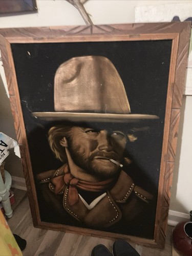 Clint Eastwood Mean SOB Velvet Painting Framed Antique Rare Item! | eBay
