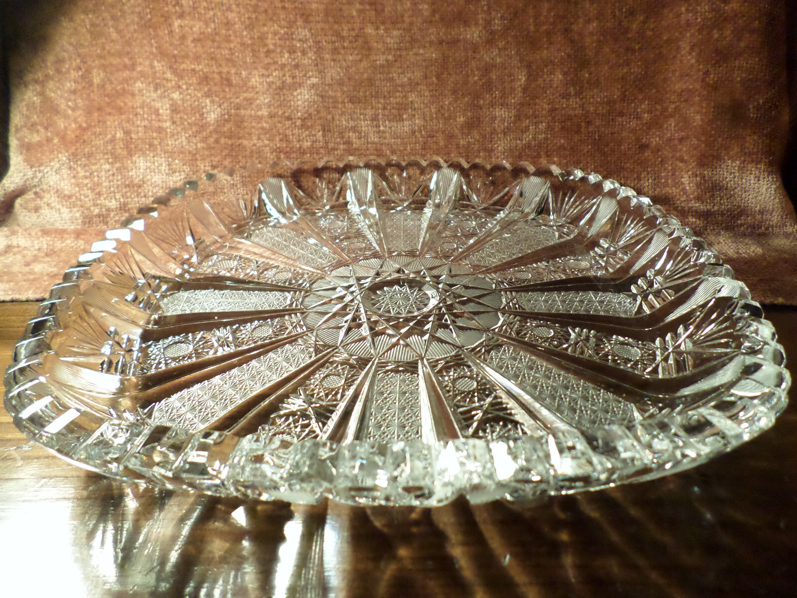 Cut Glass Crystal Square Tray Hobstar and Fan Pattern Sawtooth Edge ...