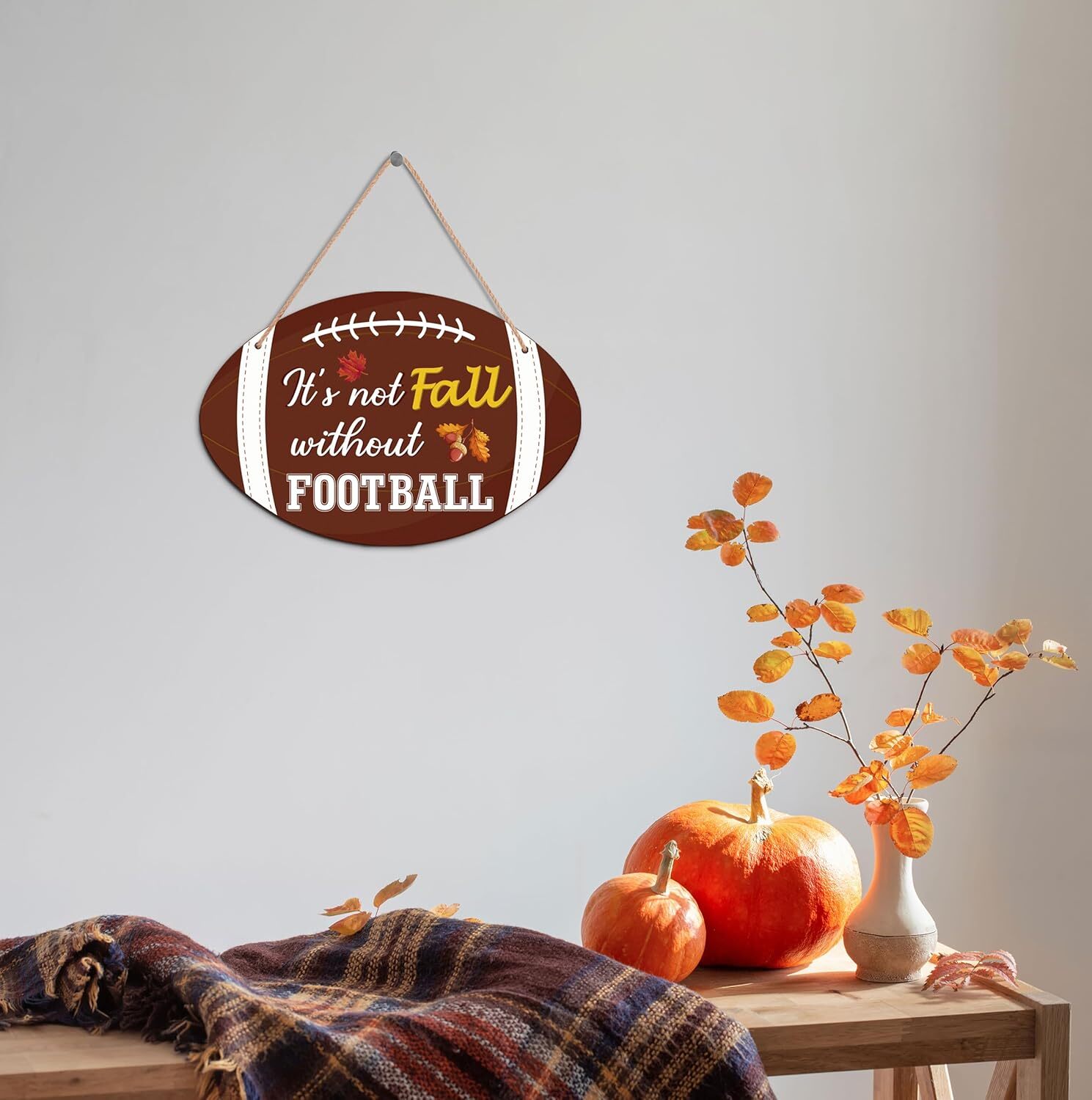 Fall Football Sign Front Door Decor - Hanging Wooden Wreath for Autumn ...