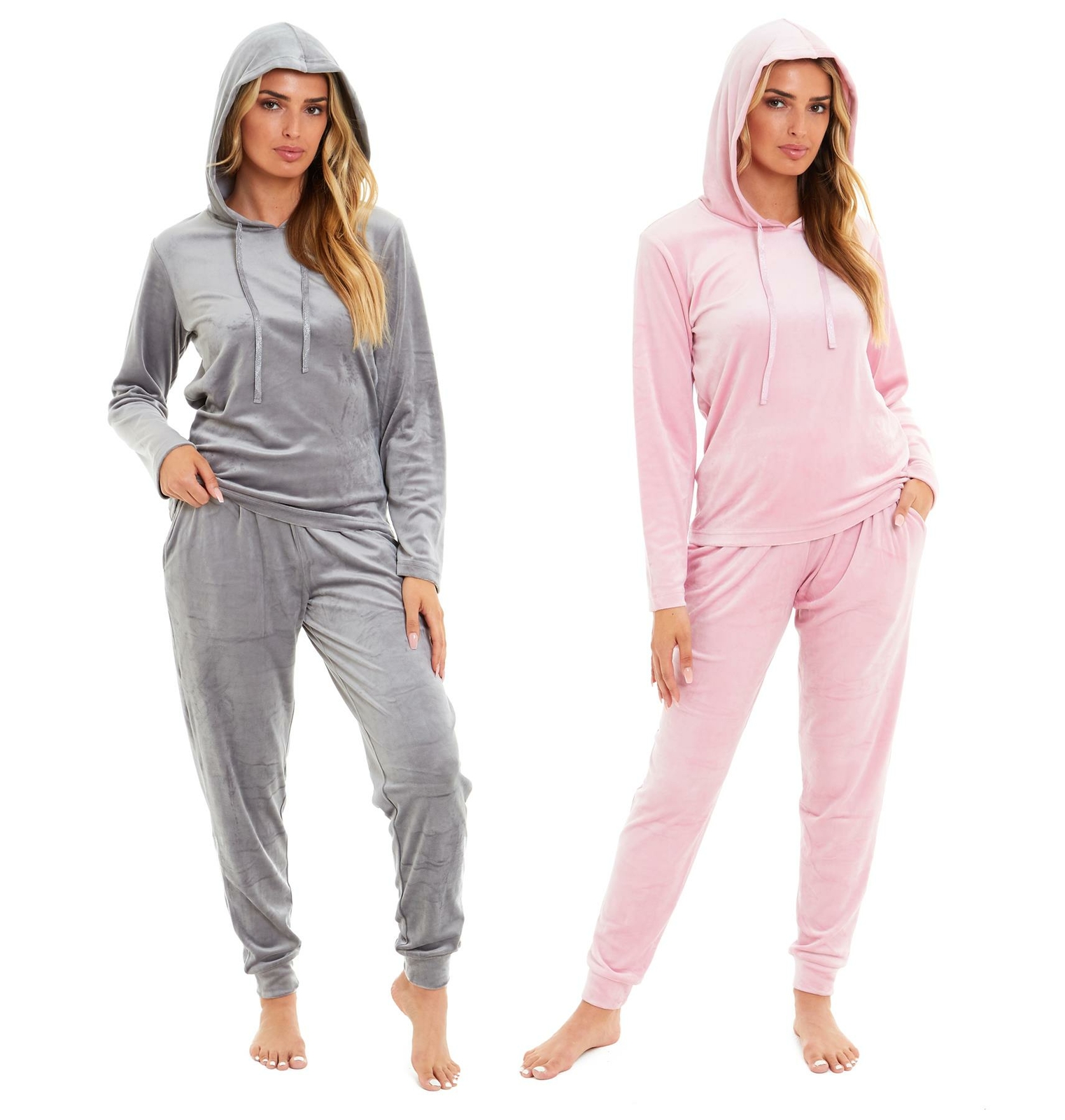 Womens Hooded Velour Lounge Set Soft Stretch-velour Pyjama Sets ...