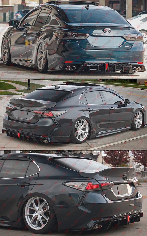 For 18-24 Camry SE XSE Yofer Gloss Black LED Rear Diffuser + V2 Corner ...