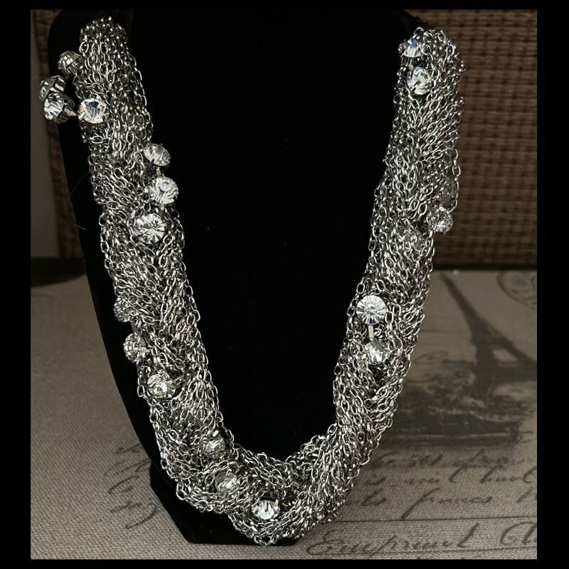 Silver Braided Chain with White Crystals | eBay