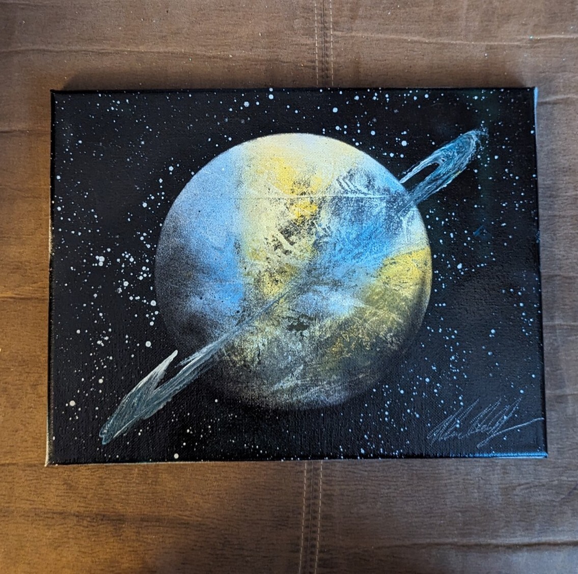 Ringed Planet Spray Paint Art 9x12 Inch Canvas Signed | eBay