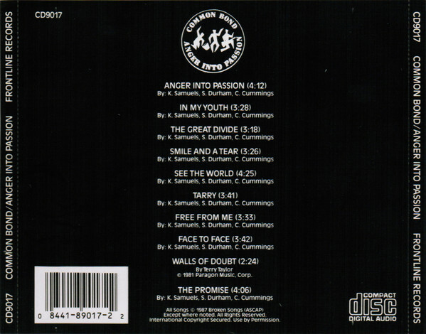 Common Bond - Anger Into Passion (1987) Frontline Records CD brand new ...