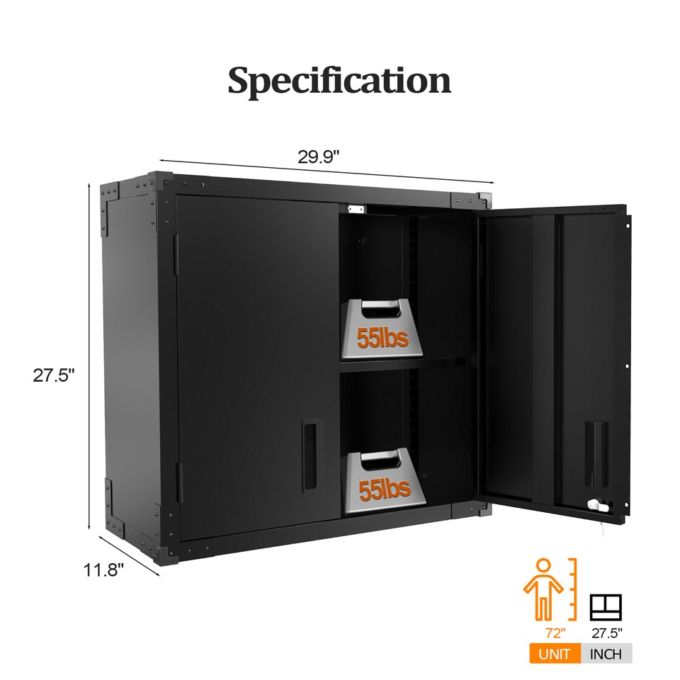 Wall Mounted Metal Storage Cabinet Garage Wall Cabinet with Adjustable ...