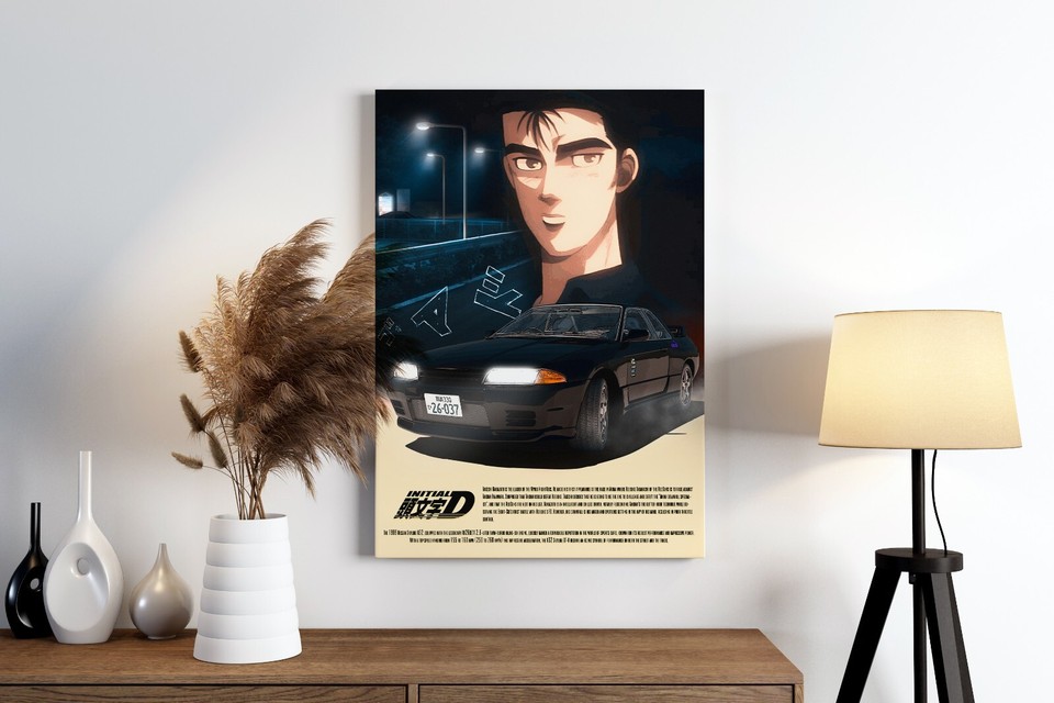 Initial D - "Night Kids" Takeshi Nakazato Skyline R32 CANVAS FRAMED ...