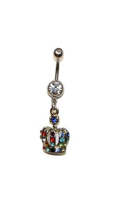 Crown Dangle Surgical Steel Belly Button Ring 14G 3/8 bar Length with ...