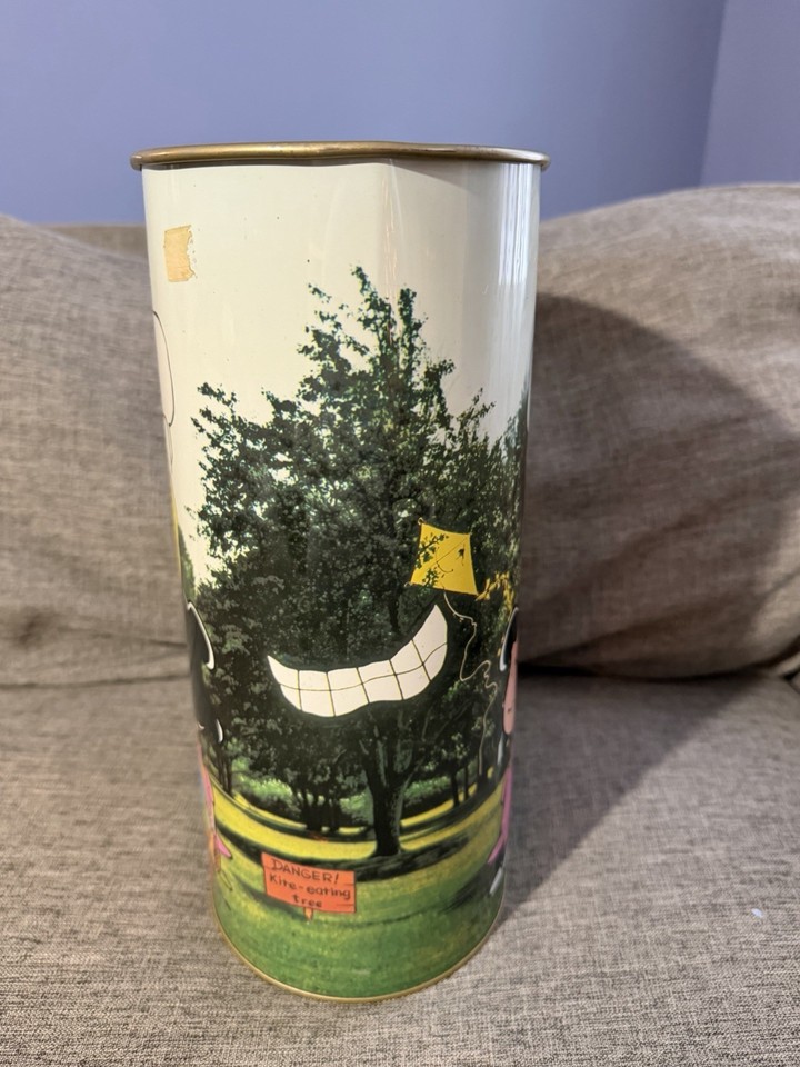 Vintage Peanuts Gang Metal Trash Can Cheese Charlie Brown Snoopy ...