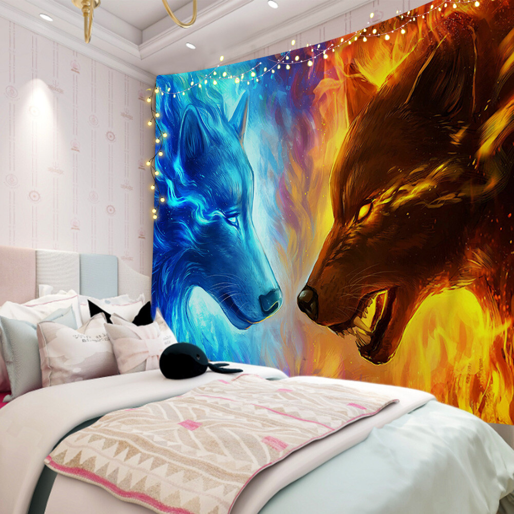Wolf Animal Tapestry Wall Hanging Decor Tapestries Polyester Camping ...