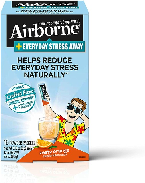 Airborne Everyday Stress Away Powder Packets 16 Zesty Orange 3oz Set of ...
