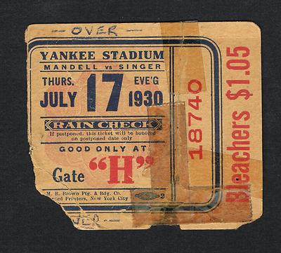 VERY RARE 1930 Championship SAMMY MANDELL vs AL SINGER boxing ticket ...
