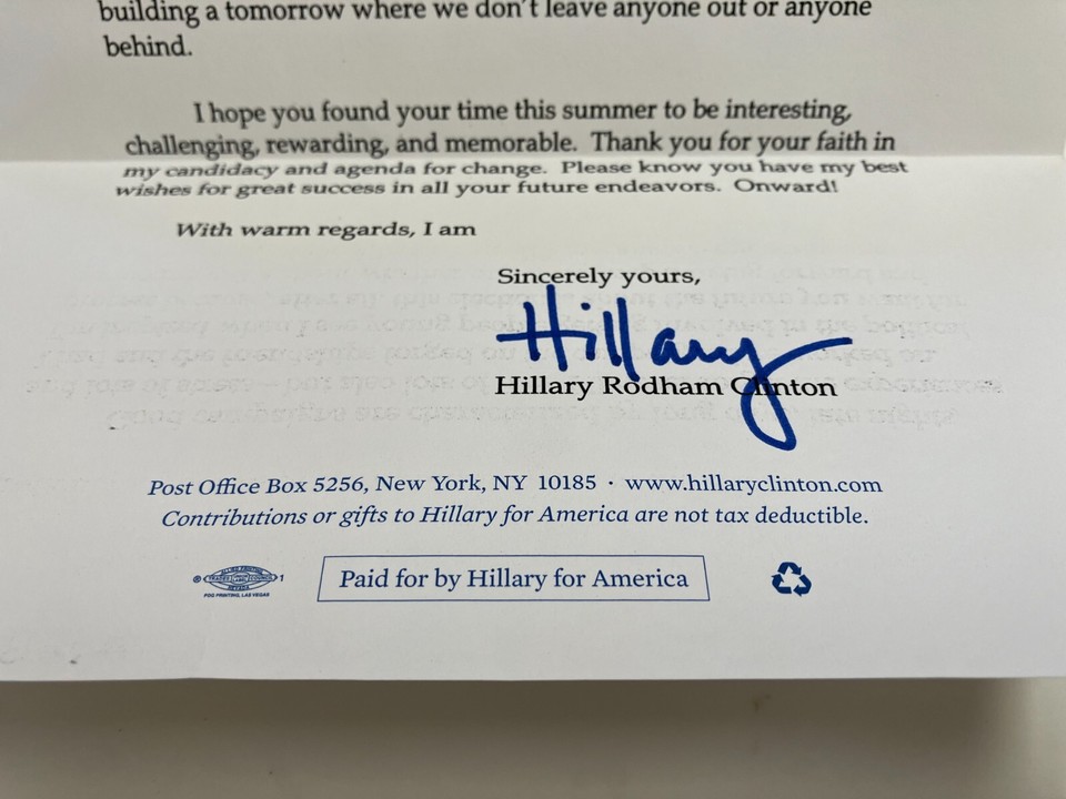 2015 HILLARY CLINTON SIGNED LETTER | eBay