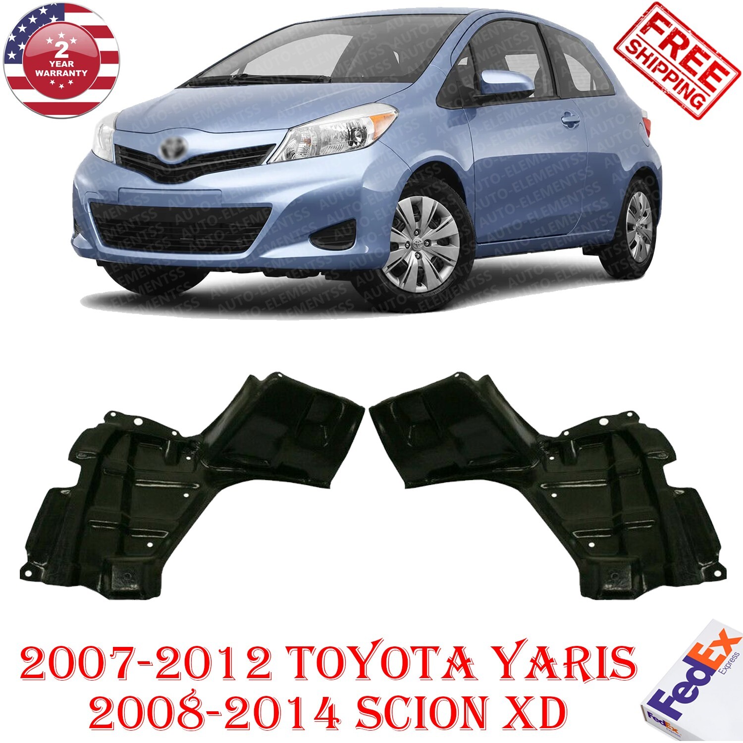 Engine Splash Shield Under Cover Set For 2007-2012 Toyota Yaris / 08-14 ...