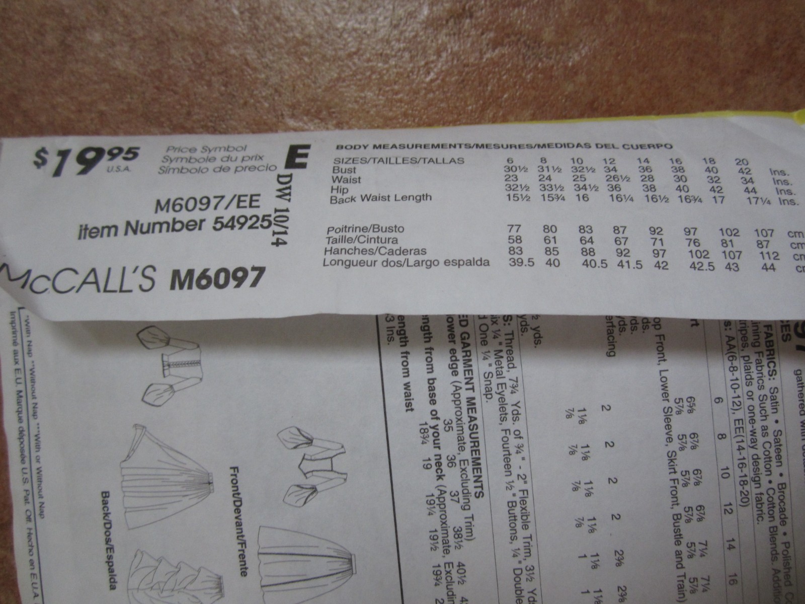 McCalls Sewing Pattern M6097 Sizes 14-20 Misses Victorian Costume Uncut ...