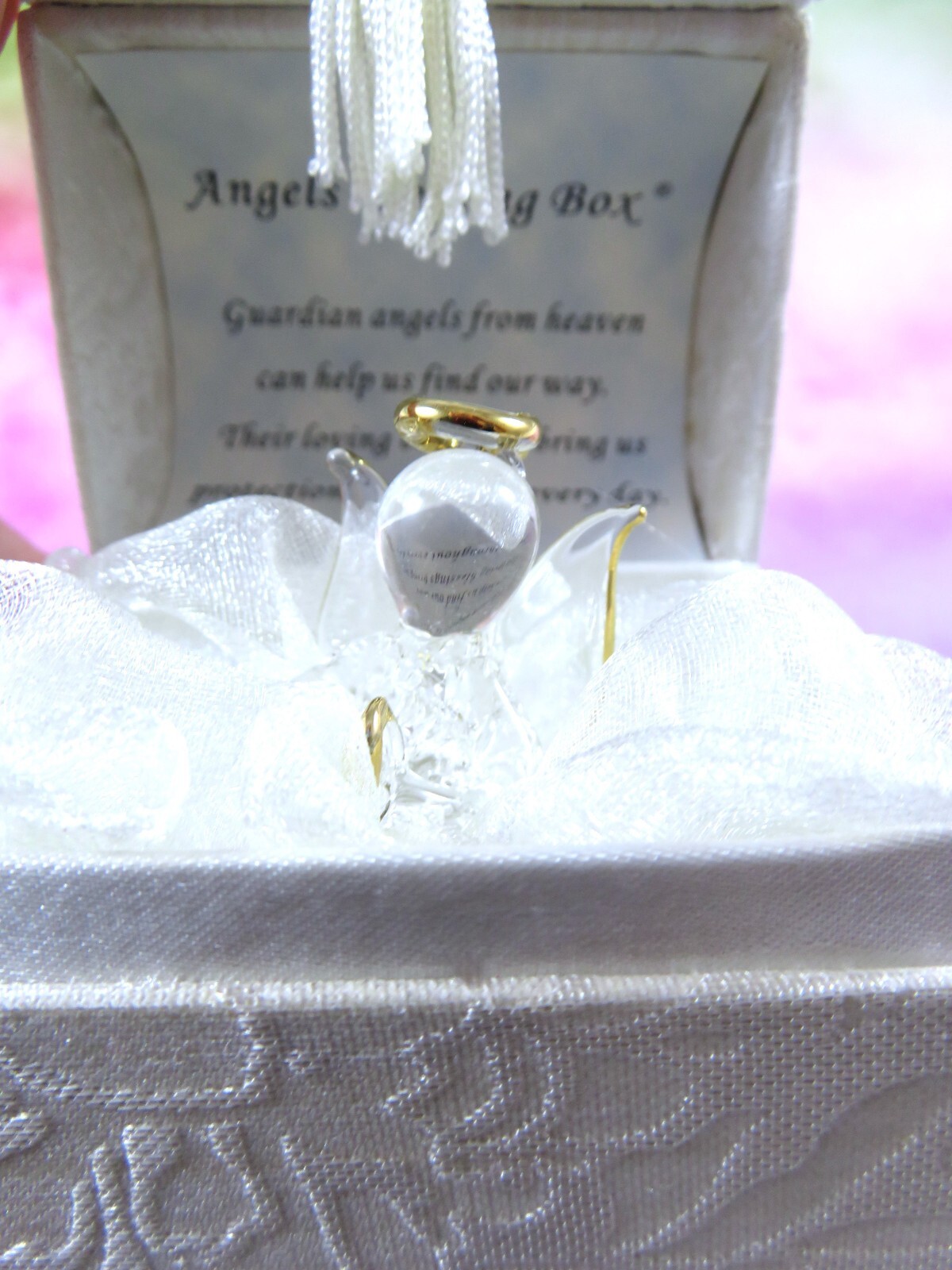 Angels Blessing Box Miniature Hand Blown Spun Glass Angel 22KT Gold ...