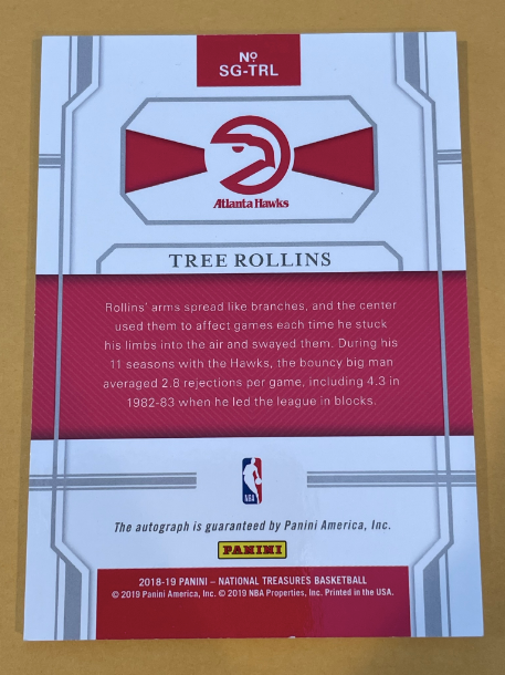 2018-19 Panini National Treasures Tree Rollins Signatures Auto /99 ...