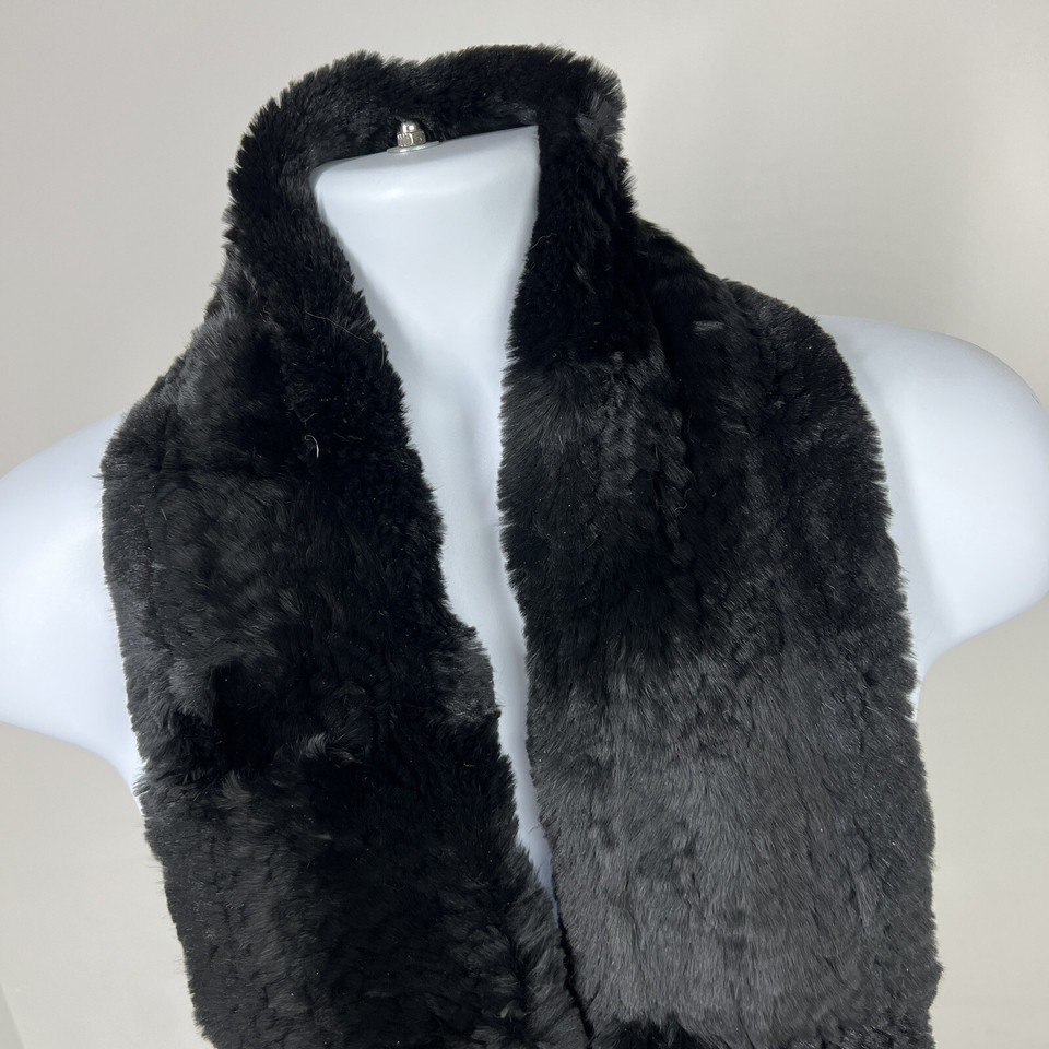 Mitchie’s Genuine Rabbit Knitted Fur Scarf Dyed Black Fur Wrap | eBay UK