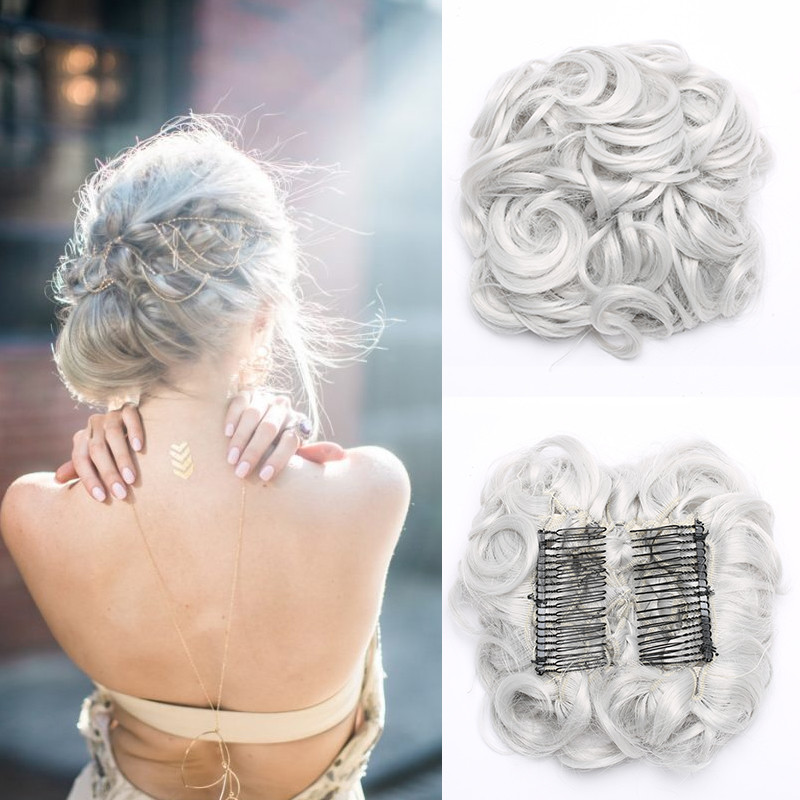 LARGE THICK Curly Scrunchie Combs Messy Bun Updo Clip in Hair Piece ...