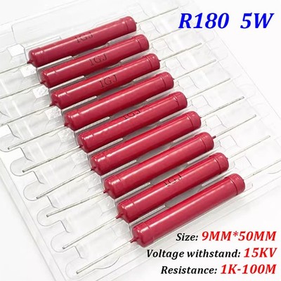 1pcs RI80 Glass Glaze Dahongpao High Voltage Resistor 5W 1k~500k/1M ...