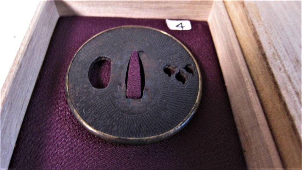 Amida Tsuba Japanese Sword Guard Paulownia Engraved Iron Openwork from ...