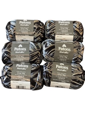 Patons Metallic Yarn 6 Skein Lot in color Black Marble -Nylon Acrylic ...