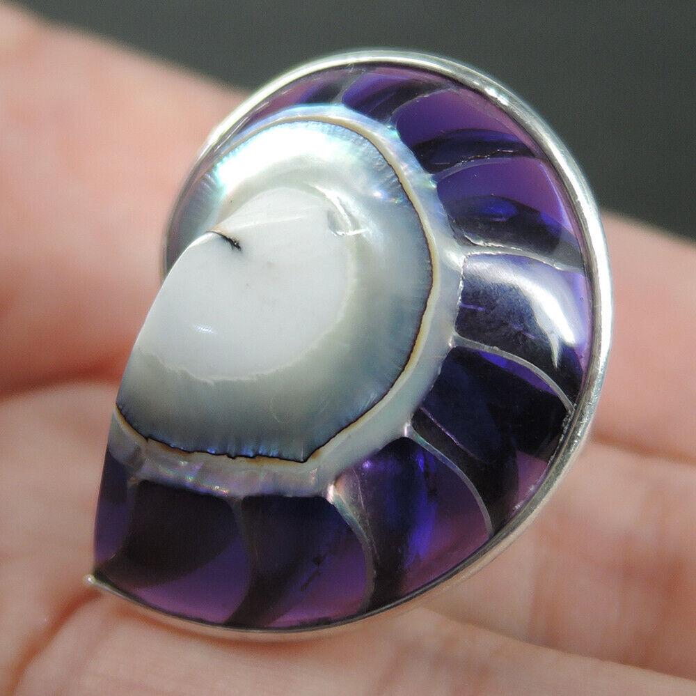 925 Sterling Silver Purple Nautilus Shell Ring Jewellery, Size P-UK, 8 ...