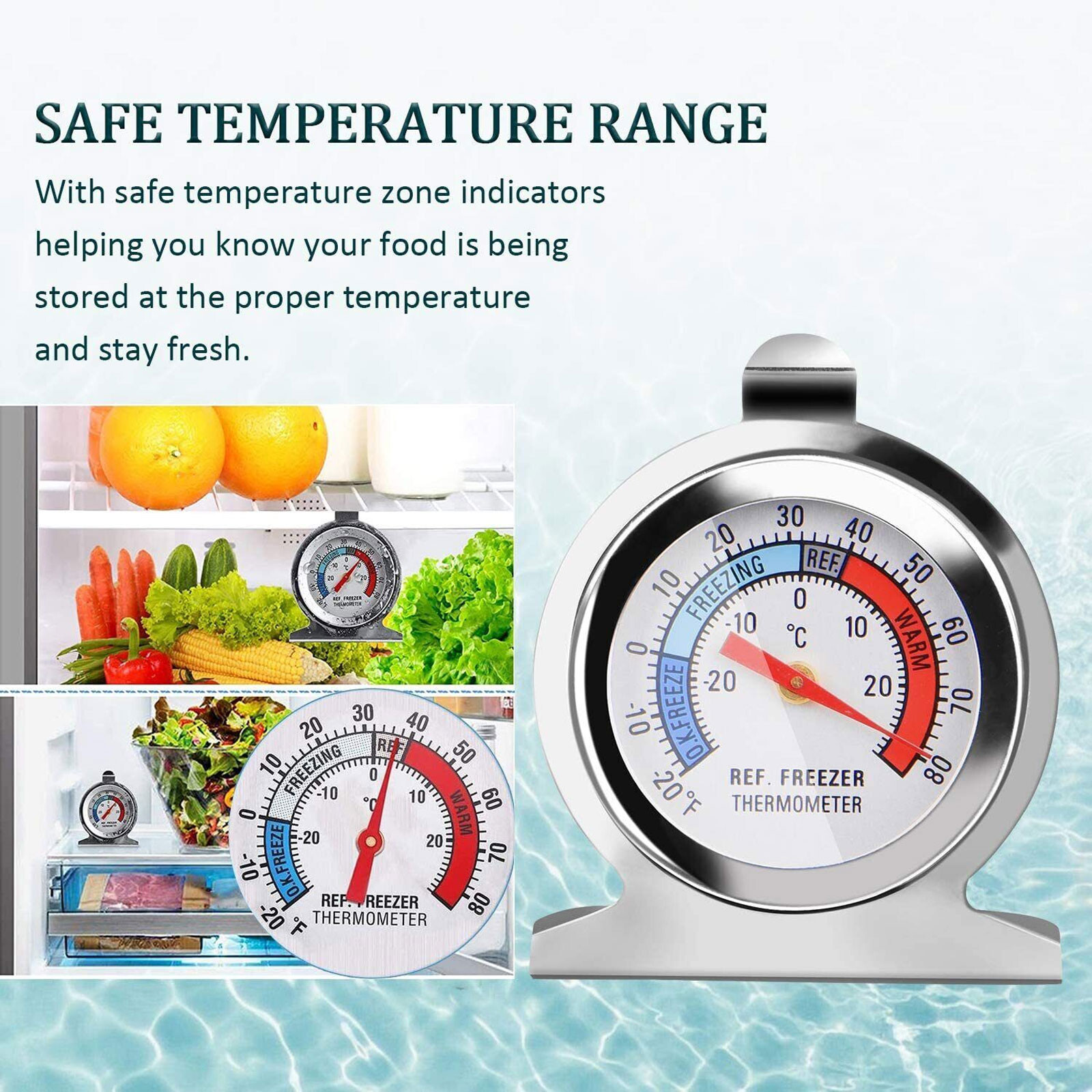 Refrigerator Freezer Thermometer Fridge DIAL Type Stainless Steel Hang ...